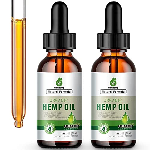 (2 Pack) Hemp Oil Organic Premium - 2,800,000 Maximum Strength - 100% Natural Hemp Drops Tincture - Hemp Oils with Vegan, Non-GMO, Grown and Made in USA