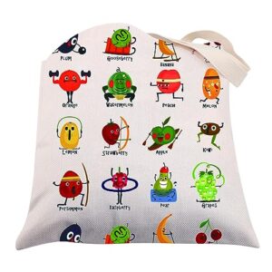 Funny Vegetable Fruit Canvas Tote Bag for Women Vegetable Print Tote Bag Reusable Grocery Bag Fruit Gift for Vegetable Lovers (Vegetable Tote Bag)