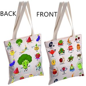 Funny Vegetable Fruit Canvas Tote Bag for Women Vegetable Print Tote Bag Reusable Grocery Bag Fruit Gift for Vegetable Lovers (Vegetable Tote Bag)