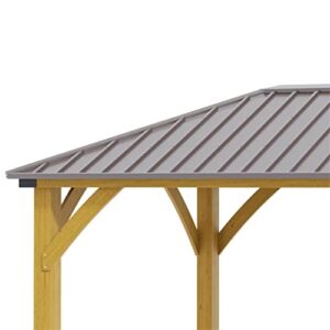 UXZDX 10' X 12' Patio Solid Metal Roof Gazeb, Galvanized Steel Gazebo with Wooden Frame, for Patios Deck Backyard Gardon