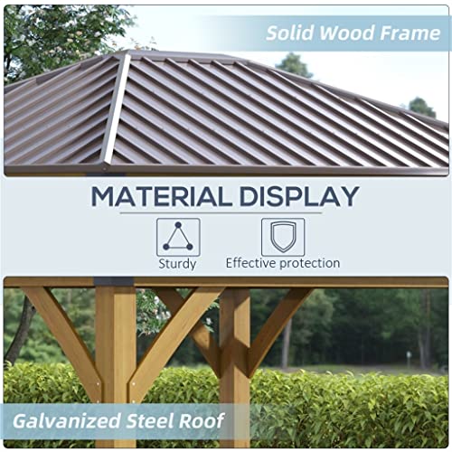 UXZDX 10' X 12' Patio Solid Metal Roof Gazeb, Galvanized Steel Gazebo with Wooden Frame, for Patios Deck Backyard Gardon