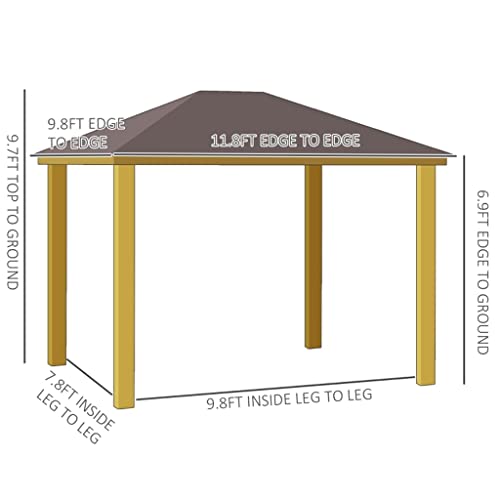 UXZDX 10' X 12' Patio Solid Metal Roof Gazeb, Galvanized Steel Gazebo with Wooden Frame, for Patios Deck Backyard Gardon