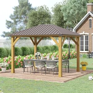 UXZDX 10' X 12' Patio Solid Metal Roof Gazeb, Galvanized Steel Gazebo with Wooden Frame, for Patios Deck Backyard Gardon