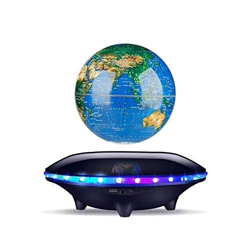 Magnetic Levitation Globes LED Wireless Transmission Touch Control Blue Floating Ball World Map Office Decoration Birthday Gifts Home Decor with Bluetooth Speaker (Black) (Black)