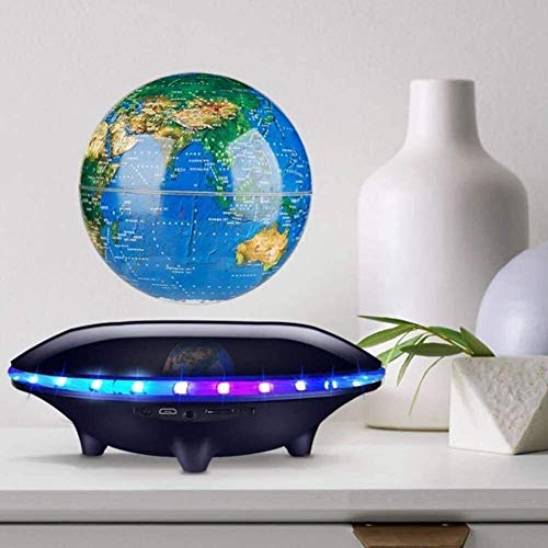 Magnetic Levitation Globes LED Wireless Transmission Touch Control Blue Floating Ball World Map Office Decoration Birthday Gifts Home Decor with Bluetooth Speaker (Black) (Black)