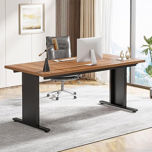 Tribesigns 63-Inch Executive Desk, Large Computer Office Desk with Heavy Duty Frame, Modern Simple Study Writing Table Workstation Business Furniture for Home Office (Walnut)