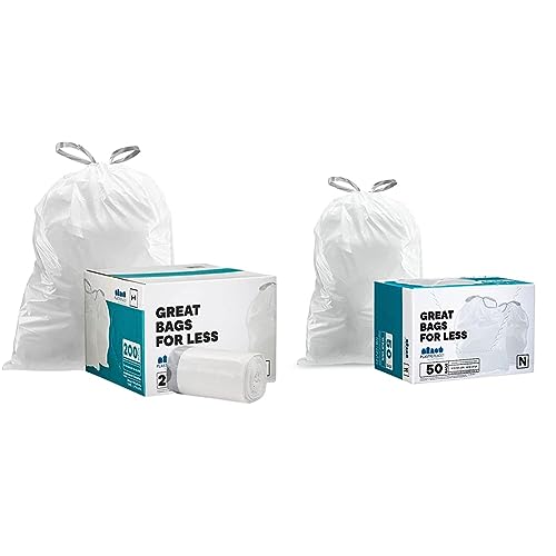 Plasticplace simplehuman H Compatible Garbage Bags, 8-9 Gal, 30-35L, 200 Count & simplehuman N Compatible Garbage Bags, 12-13 Gal, 45-50L, 50 Count