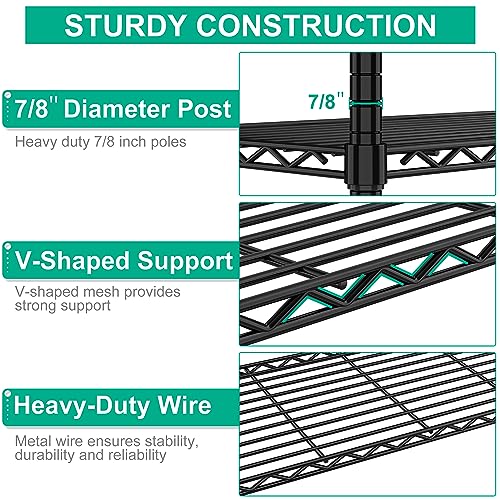 Folews 5-Tier Wire Shelving Unit with Wheels, Heavy Duty Storage Shelves Metal Shelf Storage Rack Organizer Wire Shelf Rack for Kitchen Garage