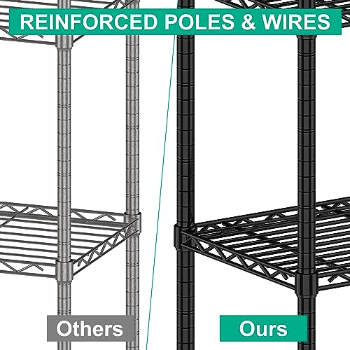 Folews 5-Tier Wire Shelving Unit with Wheels, Heavy Duty Storage Shelves Metal Shelf Storage Rack Organizer Wire Shelf Rack for Kitchen Garage