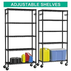 Folews 5-Tier Wire Shelving Unit with Wheels, Heavy Duty Storage Shelves Metal Shelf Storage Rack Organizer Wire Shelf Rack for Kitchen Garage