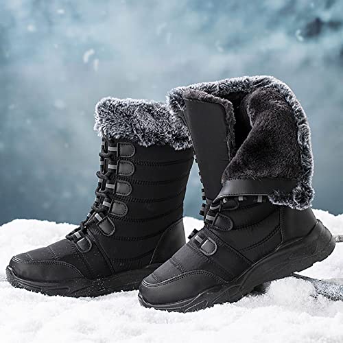 XRCQCAD Snow Boots for Women Pink Cowboy Boots for Women Black And Blue Womens Boots Knee High Sexy Steel Toe Flat Heel Warm Lace Up Boots Mountaineering Comfortable Outdoor Sexy Fashion Boots