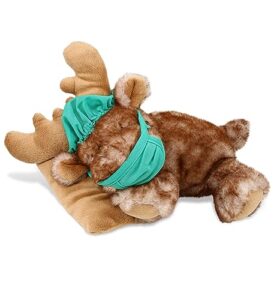 dollibu sleeping moose with pillow doctor plush toy - super soft moose doctor stuffed animal dress up with scrub cap and face mask outfit - fluffy doctor toy plush gift with personalization - 10 inch