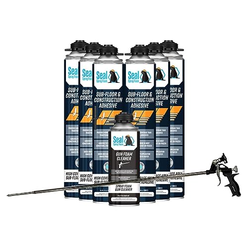 Seal Spray Sub-Floor and Construction Adhesive - Pack of 6 Cans (24 oz.), Long Barrel Gun, and Cleaner (16.9 oz. Can)