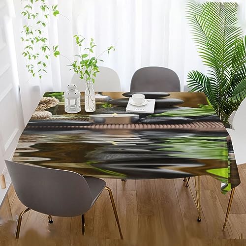 Haskirky Unbreakable Square Tablecloths with Dust and Wrinkle Resistance-54x54In,Zen Basalt Stones on Wood Wedding Kitchen Picnic Buffet Holiday Party Decoration