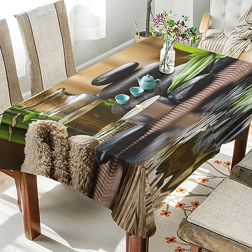 Haskirky Unbreakable Square Tablecloths with Dust and Wrinkle Resistance-54x54In,Zen Basalt Stones on Wood Wedding Kitchen Picnic Buffet Holiday Party Decoration