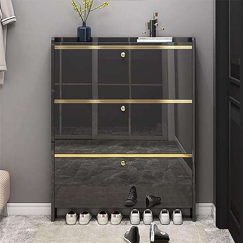 Shoe Cabinet with Doors, Shoe Storage Cabinet with 3 Flip Drawers for Entryway, Wood Narrow Shoe Rack, Tall Shoe Shelf for Living Room Porch Hallway, Black