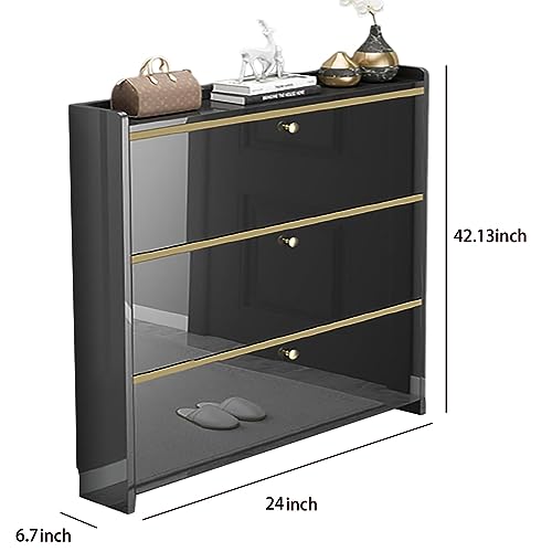 Shoe Cabinet with Doors, Shoe Storage Cabinet with 3 Flip Drawers for Entryway, Wood Narrow Shoe Rack, Tall Shoe Shelf for Living Room Porch Hallway, Black