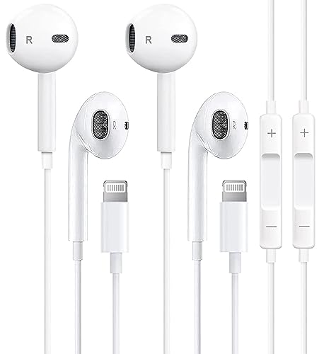 2 Pack iPhone Earbuds Wired Lightning Headphones [MFi Certified] Stereo Noise Canceling Isolating in Ear Headset with Built-in Microphone & Volume Control for iPhone 14 13 12 SE 11 X 8 7-All IOS,White