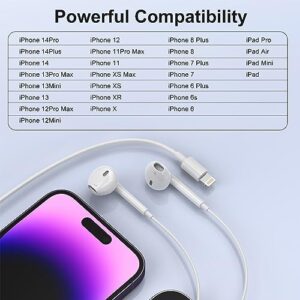 2 Pack iPhone Earbuds Wired Lightning Headphones [MFi Certified] Stereo Noise Canceling Isolating in Ear Headset with Built-in Microphone & Volume Control for iPhone 14 13 12 SE 11 X 8 7-All IOS,White