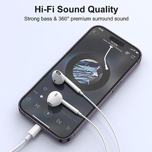 2 Pack iPhone Earbuds Wired Lightning Headphones [MFi Certified] Stereo Noise Canceling Isolating in Ear Headset with Built-in Microphone & Volume Control for iPhone 14 13 12 SE 11 X 8 7-All IOS,White