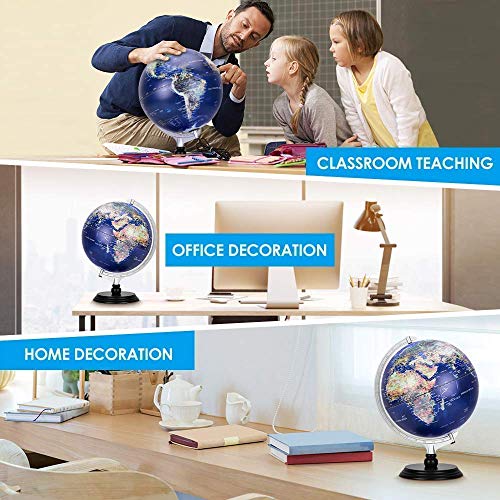 World Globe,Raised Relief Topographical Globe,Built-In LED Light for Night View for Learning Education Teaching Demo Home Office Desk Decoration