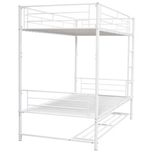 Metal Bunk Bed Frame,Divided into 2 Beds, Twin Over Twin Bunk Bed with Shelf, Safety Guard Rails and Ladder, Heavy-Duty Steel Frame Bunk Bed for Kids Teens Adults,No Box Spring Needed (White)