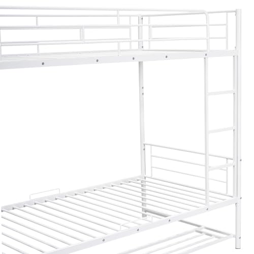 Metal Bunk Bed Frame,Divided into 2 Beds, Twin Over Twin Bunk Bed with Shelf, Safety Guard Rails and Ladder, Heavy-Duty Steel Frame Bunk Bed for Kids Teens Adults,No Box Spring Needed (White)