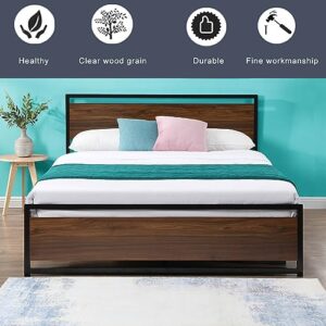 STELSIPLIY Metal Bed Frame Queen Size,Industrial Platform Bed Frame with Headboard and Footboard,Steel Slat Support,Mattress Foundation,No Box Spring Needed,Noise Free,Easy Assembly,Brown (Queen)