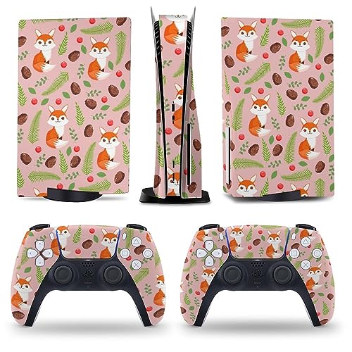 AoHanan Cute Fox Cones Berries PS5 Skin Console and Controller Accessories Cover Skins Anime Vinyl Cover Sticker Full Set for Playstation 5 Disc Edition