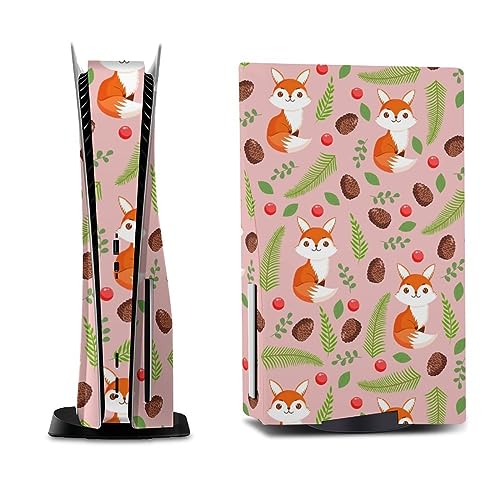 AoHanan Cute Fox Cones Berries PS5 Skin Console and Controller Accessories Cover Skins Anime Vinyl Cover Sticker Full Set for Playstation 5 Disc Edition