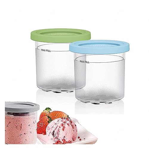 EVANEM 2/4/6PCS Creami Pints and Lids, for Ninja Ice Cream Maker Cups,16 OZ Creami Deluxe Pints Bpa-Free,Dishwasher Safe for NC301 NC300 NC299AM Series Ice Cream Maker,Blue+Green-2PCS