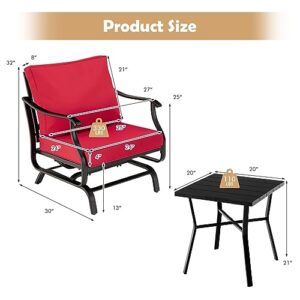 ZHYHSM-111 3PCS Patio Rocking Bistro Set Cushioned Chair Armrest Side Table Red