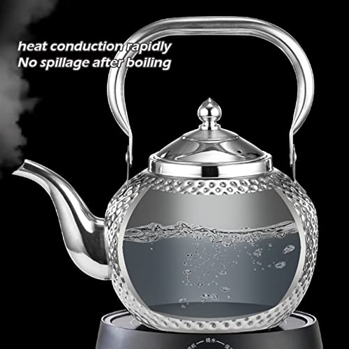 VATTEA Water Kettle Electric Stainless steel teapot hammer pattern kettle with tea strainer household restaurant induction cooker tea maker (Color : Silver)