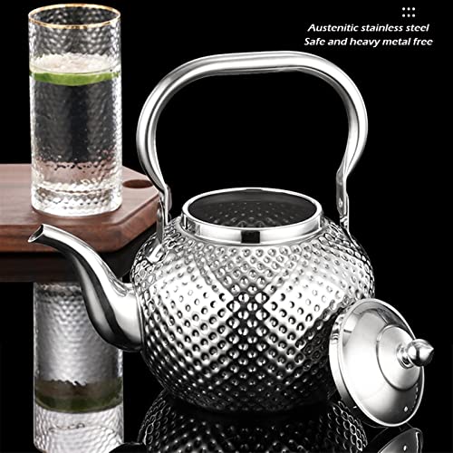 VATTEA Water Kettle Electric Stainless steel teapot hammer pattern kettle with tea strainer household restaurant induction cooker tea maker (Color : Silver)