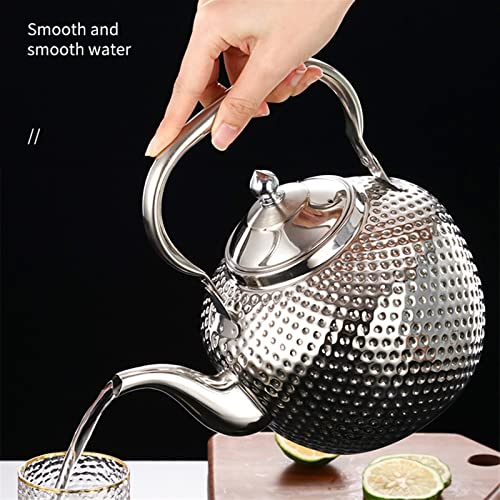 VATTEA Water Kettle Electric Stainless steel teapot hammer pattern kettle with tea strainer household restaurant induction cooker tea maker (Color : Silver)