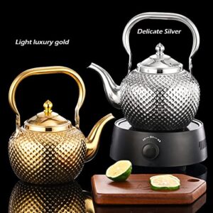 VATTEA Water Kettle Electric Stainless steel teapot hammer pattern kettle with tea strainer household restaurant induction cooker tea maker (Color : Silver)