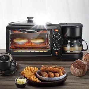 multifunction breakfast station 3 in 1 toaster mini oven with coffee maker with glass lid & griddle for home breakfast bread pizza egg coffee cooking