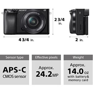 Sony Alpha a6100 Mirrorless Digital Camera (ILCE6100L/B) with 16-50mm Lenses with Flash, Extra Battery, Tripod, 64GB Memory Card, Bag, and More - Advanced Bundle (Renewed)