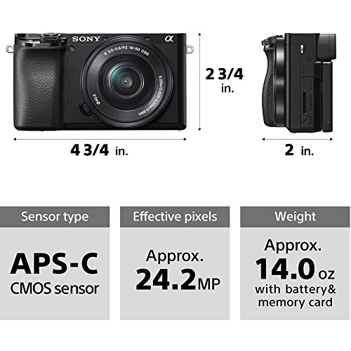 Sony Alpha a6100 Mirrorless Digital Camera (ILCE6100L/B) with 16-50mm Lenses with Flash, Extra Battery, Tripod, 64GB Memory Card, Bag, and More - Advanced Bundle (Renewed)