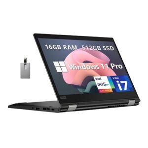 lenovo thinkpad l13 yoga 2-in-1 13.3" fhd touchscreen laptop, intel core i7-1165g7, 16gb ram, 512gb ssd, iris xe graphics, fingerprint reader, backlit keyboard, win 11 pro, black, 32gb usb card