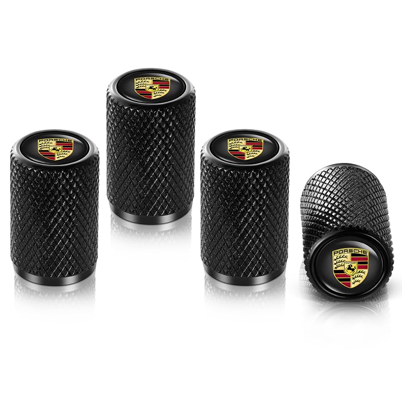 Metal Auto Tire Valve Stem Compatible with Porsche 718 911 Macan Taycan Paramera Cayenne Trim Accessories 4pcs （Black）