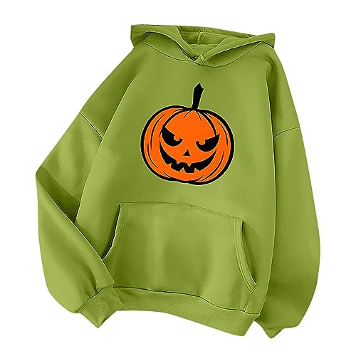 qpwoieow Womens Halloween Hoodies Pumpkin Ghost Graphic Pullover Tops Drawstring Hooded Sweatshirts Casual Loose Shirts with Pocket Oversized Halloween Hoodies for Teen Girls green Large