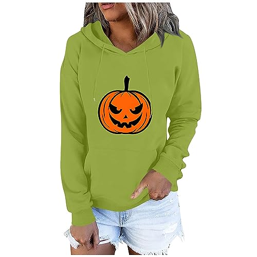 qpwoieow Womens Halloween Hoodies Pumpkin Ghost Graphic Pullover Tops Drawstring Hooded Sweatshirts Casual Loose Shirts with Pocket Oversized Halloween Hoodies for Teen Girls green Large