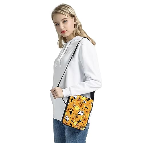 Aoopistc Ghosts & Pumpkins Small Messenger Bag, Halloween Theme Yellow Purse, Lightweight Fashion Tote, Travel Bags, Shopping Bags, Hiking, Crossbody Bags, Sports Bags, Gym Equipment