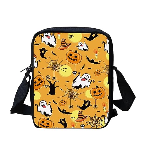 Aoopistc Ghosts & Pumpkins Small Messenger Bag, Halloween Theme Yellow Purse, Lightweight Fashion Tote, Travel Bags, Shopping Bags, Hiking, Crossbody Bags, Sports Bags, Gym Equipment