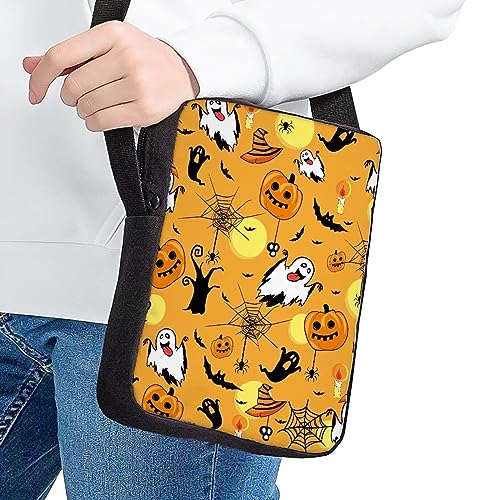 Aoopistc Ghosts & Pumpkins Small Messenger Bag, Halloween Theme Yellow Purse, Lightweight Fashion Tote, Travel Bags, Shopping Bags, Hiking, Crossbody Bags, Sports Bags, Gym Equipment