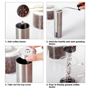 Manual Coffee Grinder, Stainless Steel Hand Coffee Mill Grinder, Portable Hand Coffee Bean Mill with Ceramic Grinding Burr & Hand Crank, Adjustable Espresso Coffee Grinder for Camping or Travel