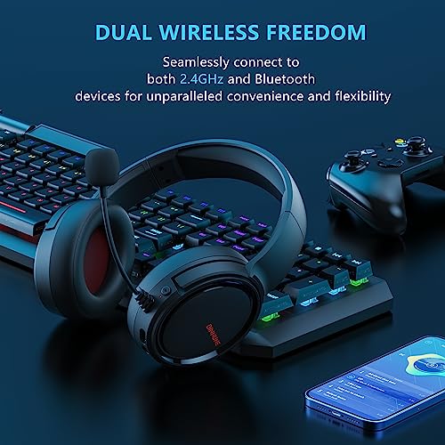 BINNUNE 2.4G/Bluetooth Wireless Gaming Headset with Microphone for PS4 PS5 Playstation 4 5, 40 Hours Playtime, PC USB Gamer Headphones with Mic for Laptop Computer