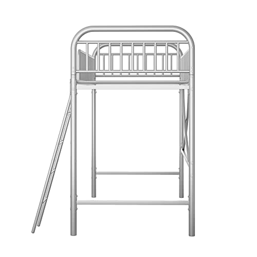 OPTOUGH Twin Size Metal Loft Bed with Safety Rails and Ladders,for Kids Teens,Saving Space,No Spring Box Needed, Silver