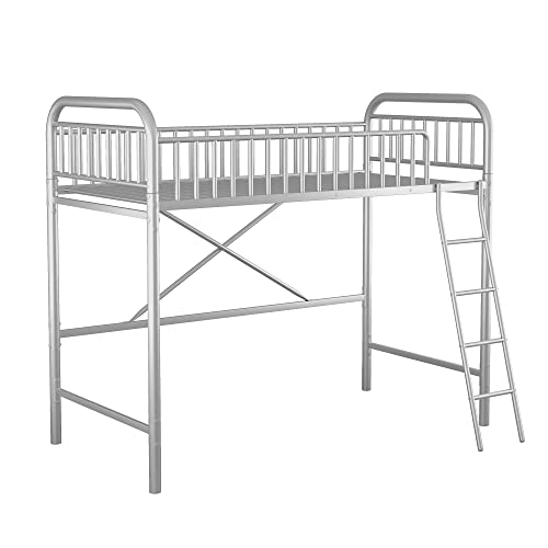 OPTOUGH Twin Size Metal Loft Bed with Safety Rails and Ladders,for Kids Teens,Saving Space,No Spring Box Needed, Silver